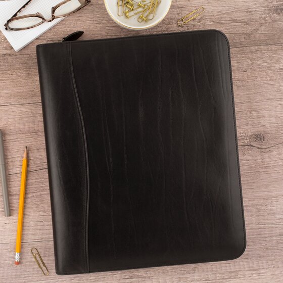 Day-Timer® Western Coach Leather Zippered Planner Cover, Black, Folio ...