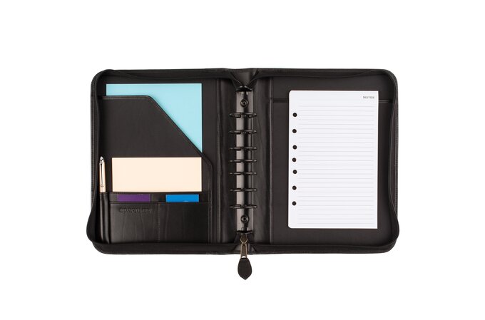 Day-Timer® Western Coach Leather Zippered Planner Cover, Black, Desk ...