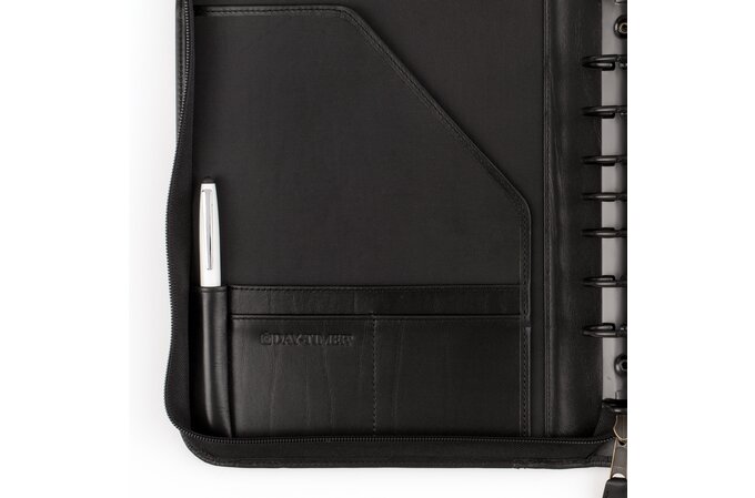 Day-Timer® Western Coach Leather Zippered Planner Cover, Black, Desk ...