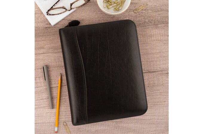 Day-Timer® Western Coach Leather Zippered Planner Cover, Black, Desk ...