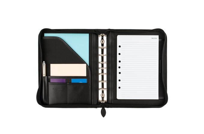 Day-Timer® Antique Vinyl Zippered Planner Cover, Black, Desk Size, Fits ...