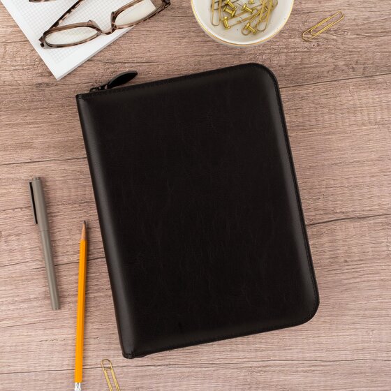 Day-Timer® Antique Vinyl Zippered Planner Cover, Black, Desk Size, Fits ...