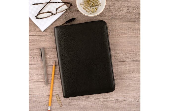 Day-Timer® Armorhide Leather Zippered Planner Cover Black, Journal Size ...