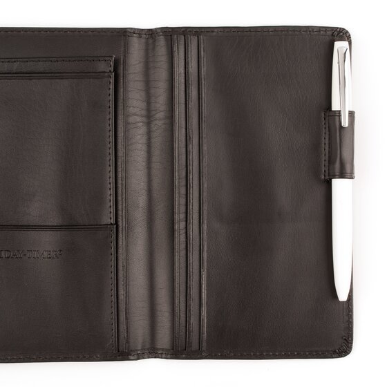 Day-Timer® Belgian Bonded Leather Planner Cover, Black, Pocket Size ...