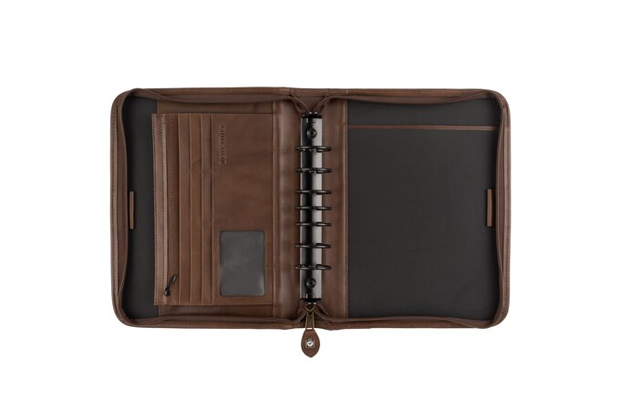 Day-Timer® Distressed Leather Zippered Planner Cover, Dark Tan, Desk ...