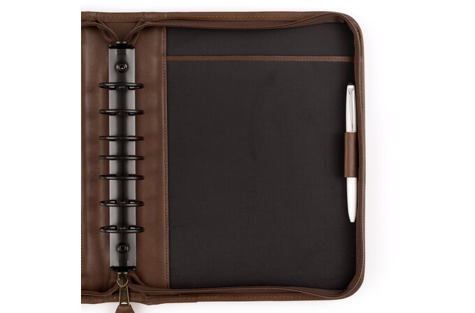 Day-Timer® Distressed Leather Zippered Planner Cover, Dark Tan, Desk ...