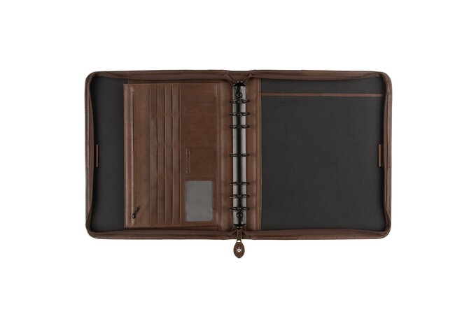 Day-Timer® Distressed Leather Zippered Planner Cover, Dark Tan, Folio ...