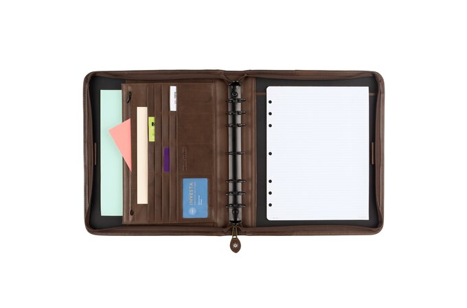 Day-Timer® Distressed Leather Zippered Planner Cover, Dark Tan, Folio ...