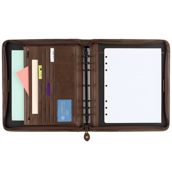 Day-Timer® Distressed Leather Zippered Planner Cover, Dark Tan, Folio ...