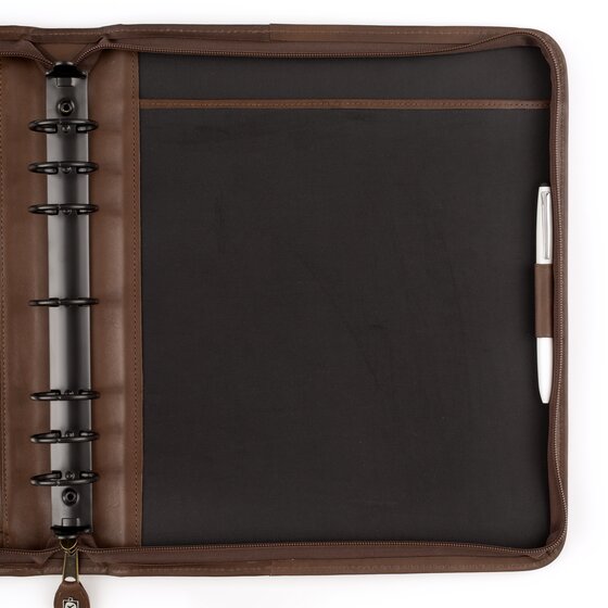 Day-Timer® Distressed Leather Zippered Planner Cover, Dark Tan, Folio ...