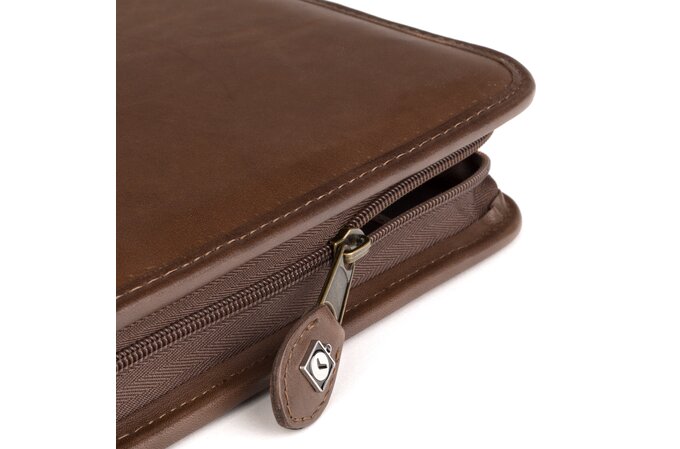 Day-Timer® Distressed Leather Zippered Planner Cover, Dark Tan, Folio ...
