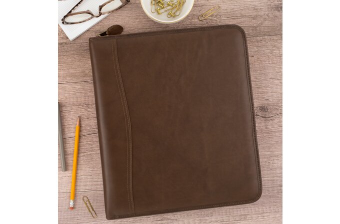 Day-Timer® Distressed Leather Zippered Planner Cover, Dark Tan, Folio ...