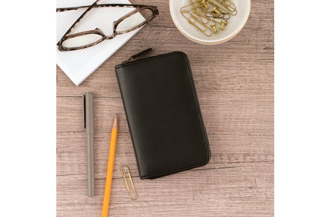 Day-Timer® Armorhide Leather Zippered Planner Cover, Black, Compact ...