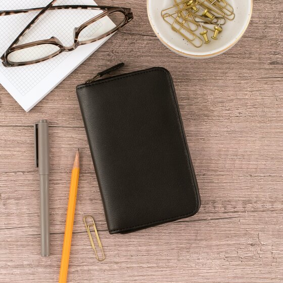 Day-Timer® Armorhide Leather Zippered Planner Cover, Black, Compact ...