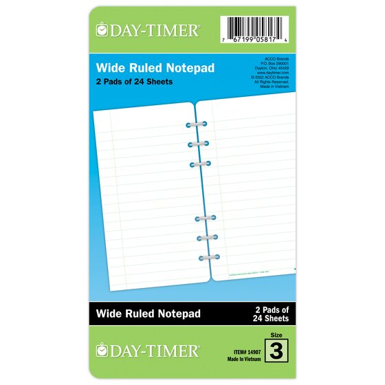 Day-Timer® Wide Ruled Notepad, Portable Size, 3 3/4" x 6 3/4", 2 Pack ...