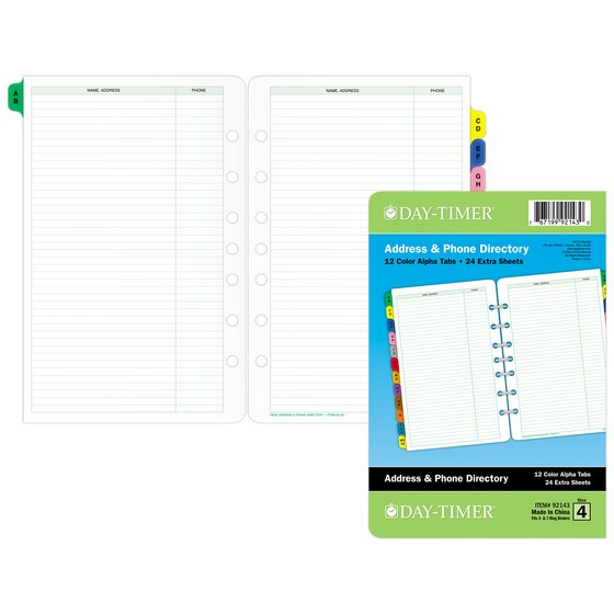Day-Timer Color Telephone Address Directory, Loose-Leaf, Desk Size, 5 1 ...