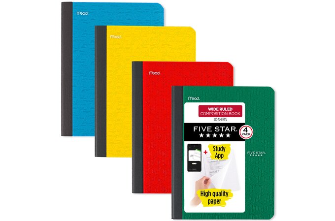 Five Star® Composition Book Plus Study App, Wide Ruled, 80 Sheets, 7 1/ ...