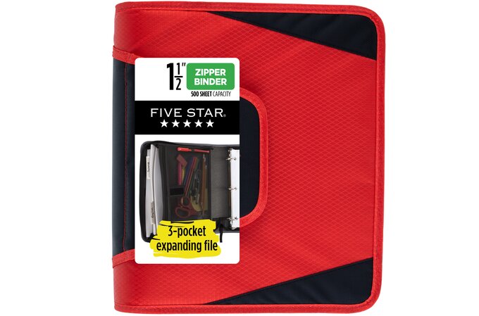 Five Star® 1 1/2" Zipper Binder, 500 Sheet Capacity, Red | Zipper ...