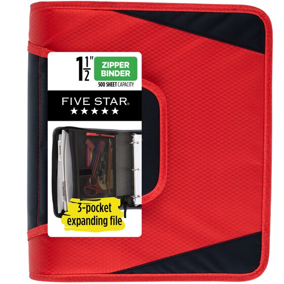 Five Star® 1 1/2" Zipper Binder, 500 Sheet Capacity, Red | Zipper ...