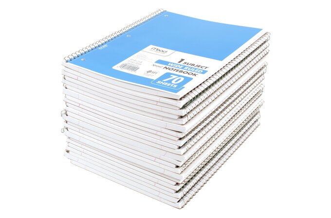Mead Spiral Notebook, 1 Subject, Wide Ruled, 70 Sheets, 10 1/2" x 7 1/2 ...
