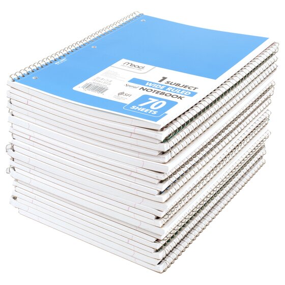 Mead Spiral Notebook, 1 Subject, Wide Ruled, 70 Sheets, 10 1/2" x 7 1/2 ...