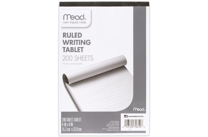 Mead® Writing Tablet, Wide Ruled, 200 Sheets, 6" x 9" | Notepads | Mead