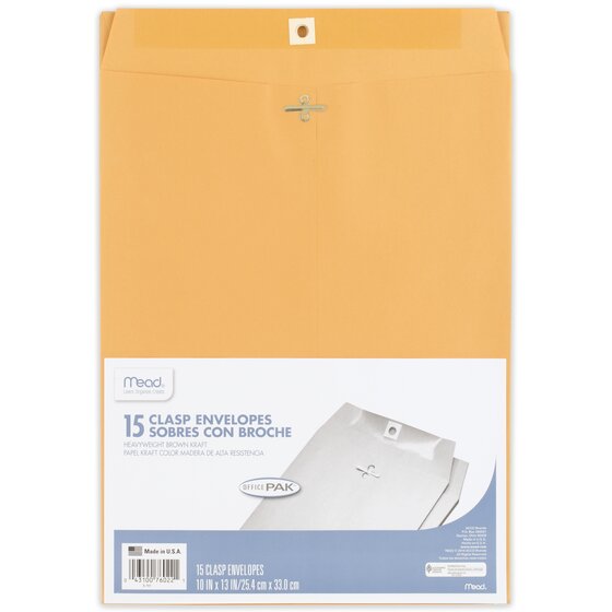 Mead® Clasp Envelopes, Office Pak, 10" x 13", Brown Kraft, 15 Count ...