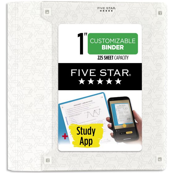 Five Star® 1" Customizable Plastic Binder Plus Study App, White ...