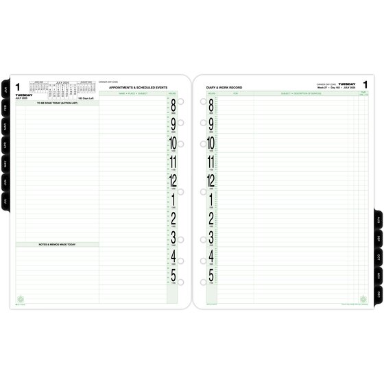 Day-Timer Two Page Per Day Original Planner Refills, Loose-Leaf, Folio ...