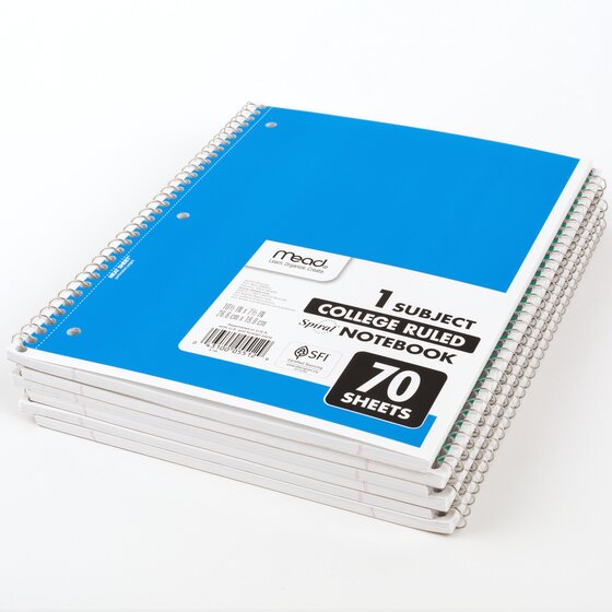 Mead Spiral Notebook, 1 Subject, College Ruled, 70 Sheets, 10 1/2" x 7 ...
