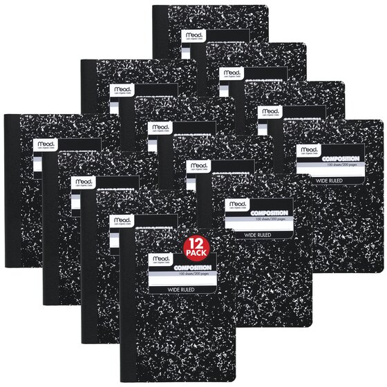 Mead Black Marble Composition Books, Wide Ruled | Composition Notebooks ...
