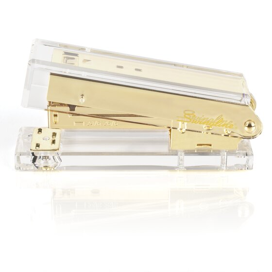 Swingline® Compact Acrylic Stapler, 20 Sheets, Half Strip, Clear/Gold ...