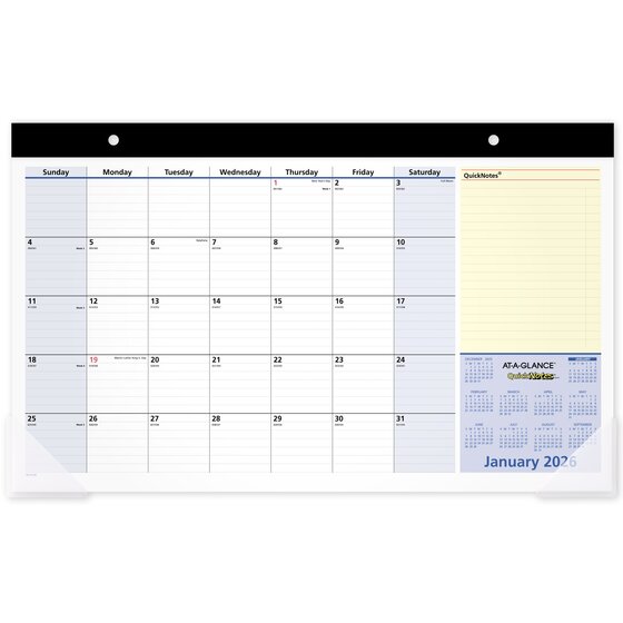AT-A-GLANCE® QuickNotes® 2026 Monthly Desk Pad Calendar, Compact, 18" x ...