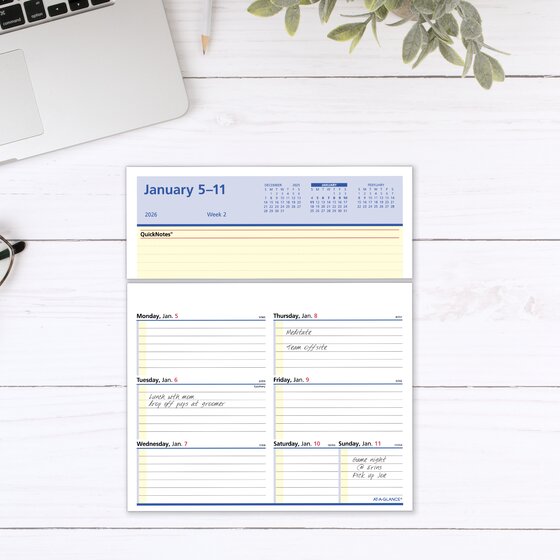 AT-A-GLANCE® QuickNotes® FLIP-A-WEEK® 2026 Weekly Desk Calendar Refill ...