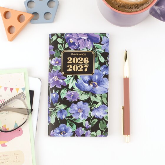 AT-A-GLANCE® BADGE 2026-2027 Two Year Monthly Planner, Floral, Pocket ...
