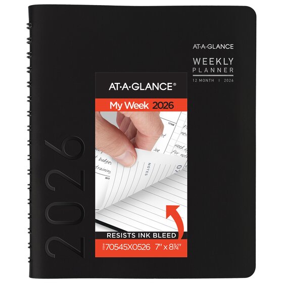 AT-A-GLANCE® Contemporary 2026 Weekly Monthly Planner, Black, Medium, 7" x 8 3/4" | Weekly ...