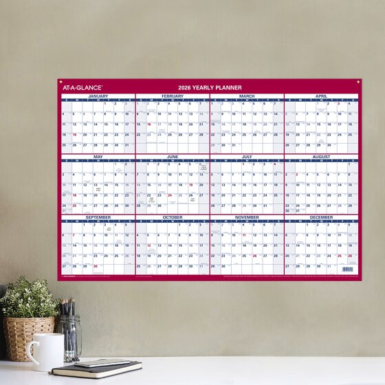 AT-A-GLANCE® 2026 Vertical Horizontal Reversible Erasable Yearly Wall ...