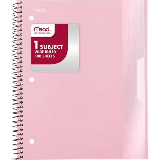 Mead® 1 Subject Wide Ruled Notebook, 8" x 10.5", Pastel Pink, Poly ...