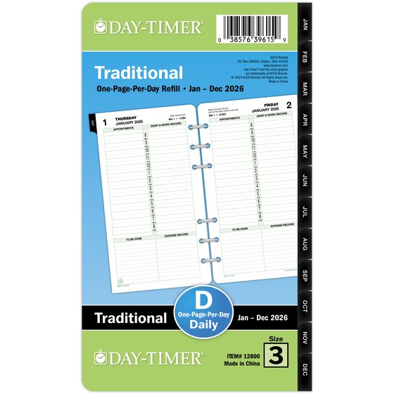 Day-Timer® January 2026 – December 2026 One Page Per Day Planner Refill ...