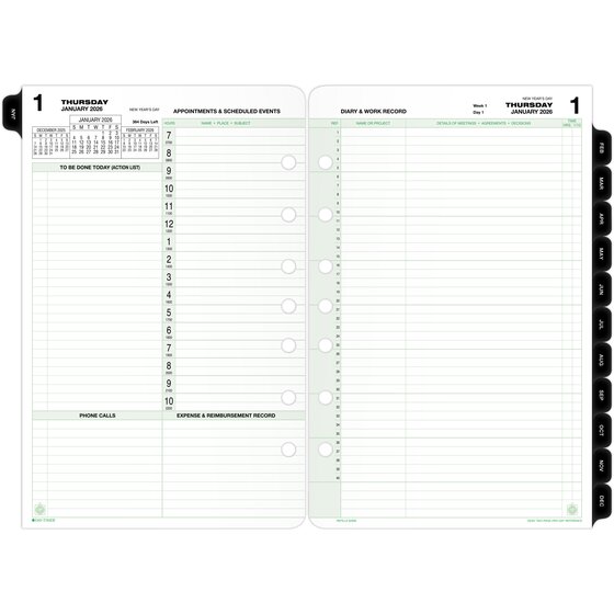 Day-Timer® Two Page Per Day Reference Loose-Leaf Planner Refills, Desk ...