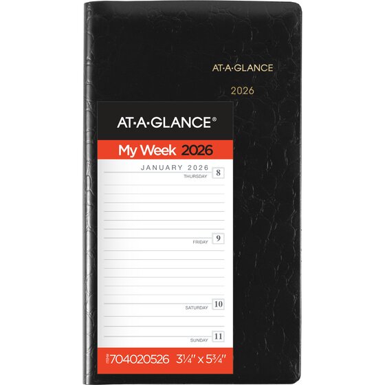 AT-A-GLANCE® Designer Cover 2026 Weekly Planner, Black, Pocket, 3 1/4 ...