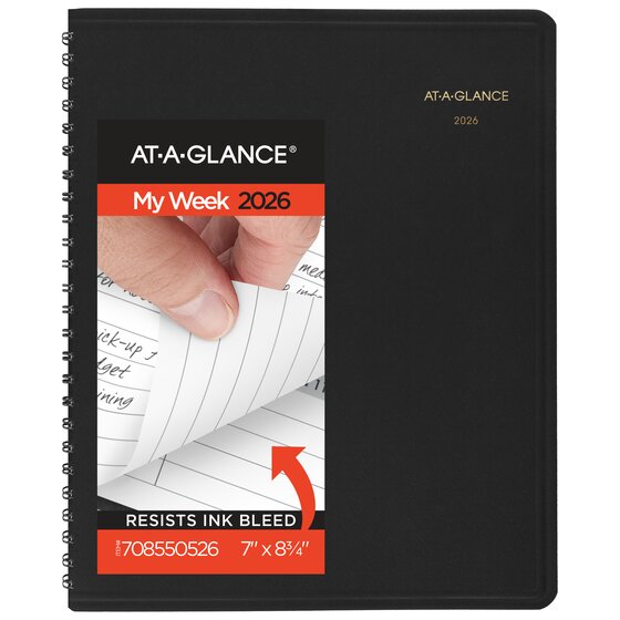 AT-A-GLANCE® 2026 Open Scheduling Weekly Planner, Black, Medium, 6 3/4" x 8 3/4" | Weekly ...