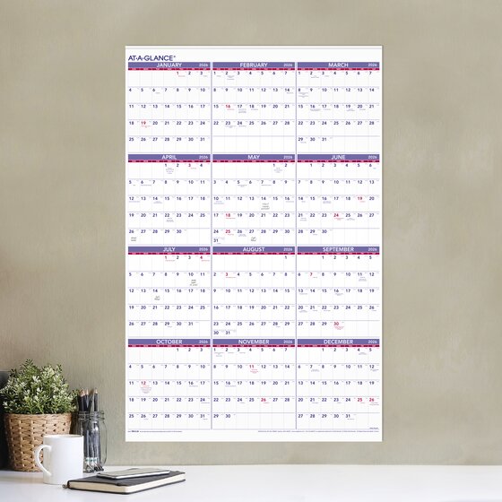 AT-A-GLANCE® 2026 Yearly Wall Calendar, Extra Large, 24" x 36" | Wall ...
