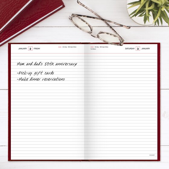 AT-A-GLANCE® Standard Diary® 2026 Daily Diary, Red, Large, 7 3/4" x 12 ...