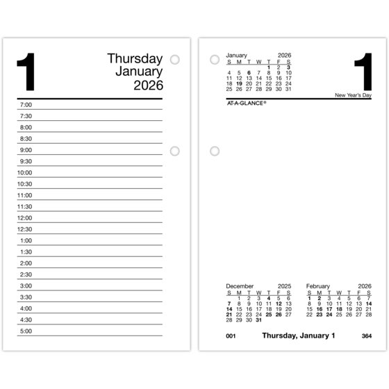 AT-A-GLANCE® 2026 Daily Loose-Leaf Desk Calendar Refill with Monthly ...