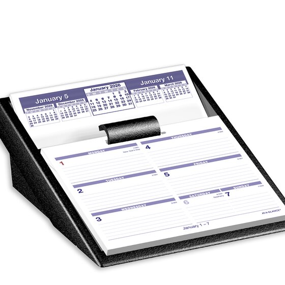 AT-A-GLANCE® FLIP-A-WEEK® 2026 Desk Calendar and Base, Complete Set ...