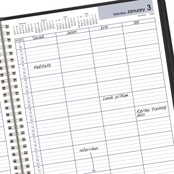AT-A-GLANCE® DayMinder® 2026 Four Person Daily Appointment Book, Black ...