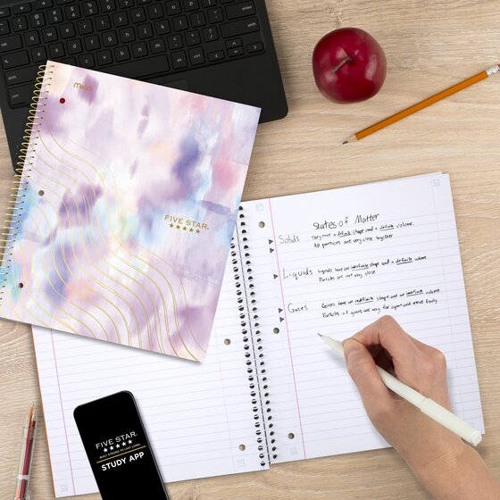 Five Star® Shape It Up Spiral Notebook Plus Study App, 1 Subject, Wide ...