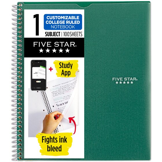 Five Star® Customizable Spiral Notebook Plus Study App, 1 Subject ...