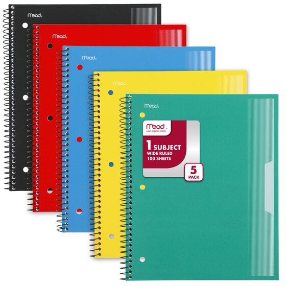 Mead® Spiral Notebook, 1 Subject, Wide Ruled, Plastic Cover, 8" x 10 1/ ...